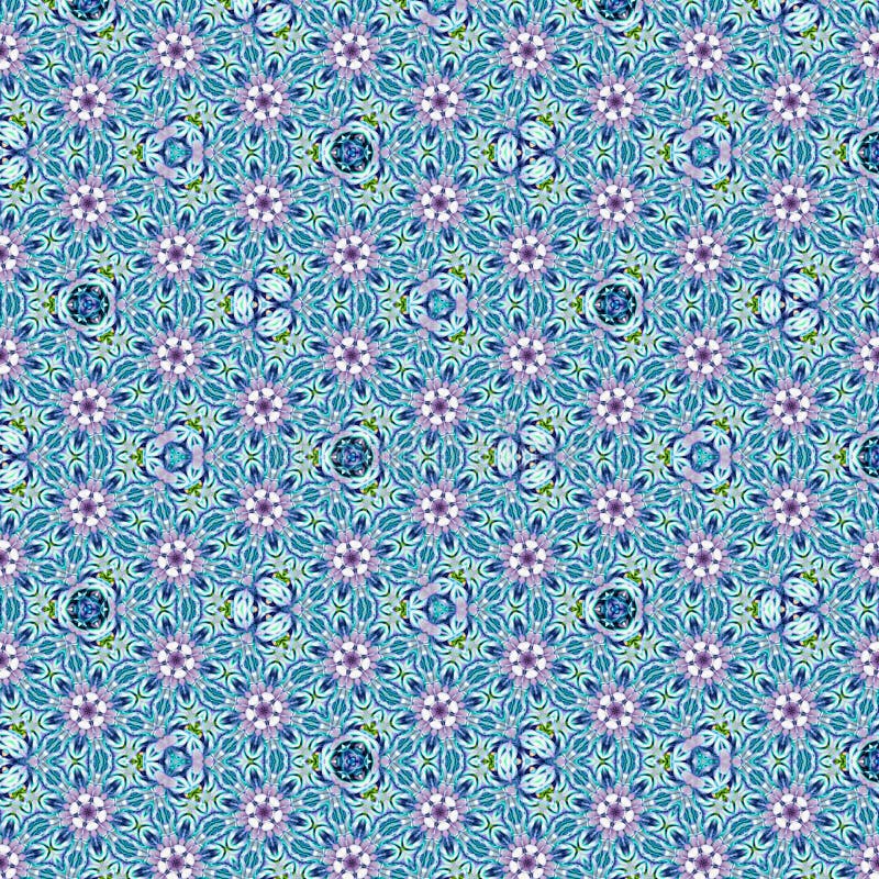Continuous Kaleidoscope Floral Mosaic Pattern on Blue Background Stock ...
