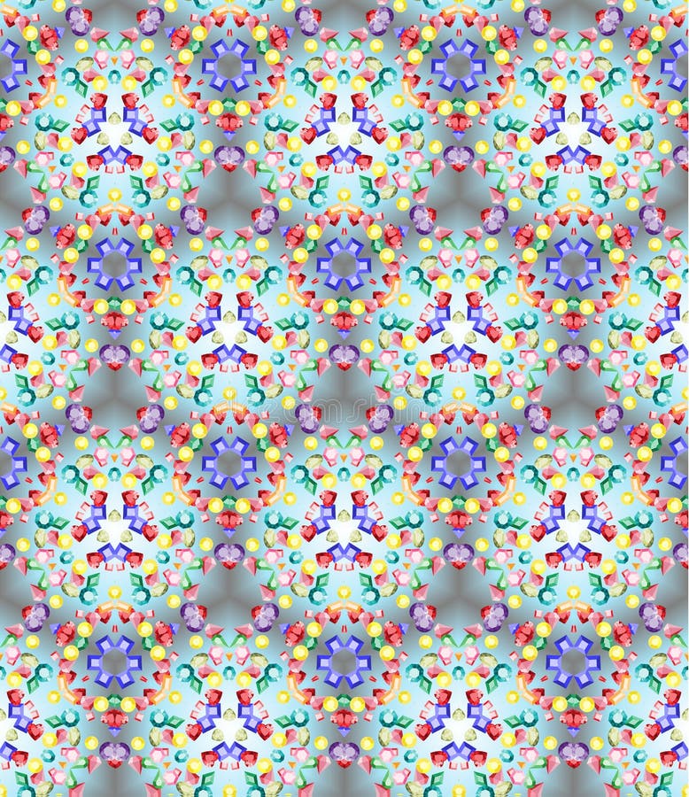 Kaleidoscope Pattern. Jewels and Crystals Seamless Pattern. Vector ...