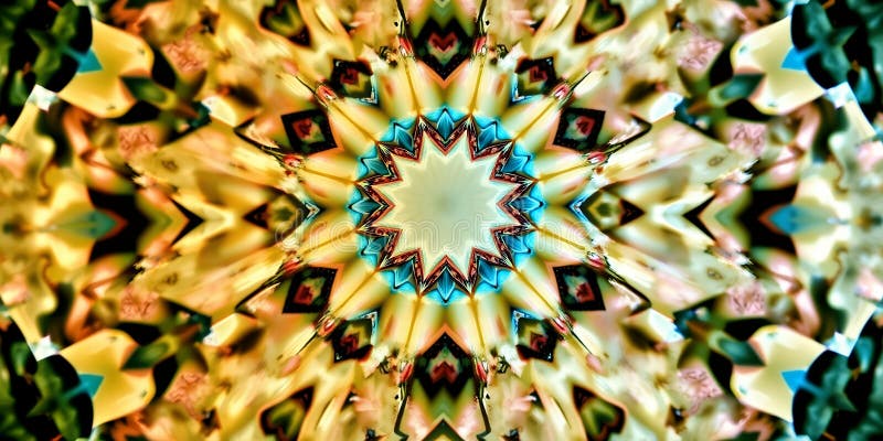 Kaleidoscopic Image Featuring a Central Starburst Pattern with Yellow ...