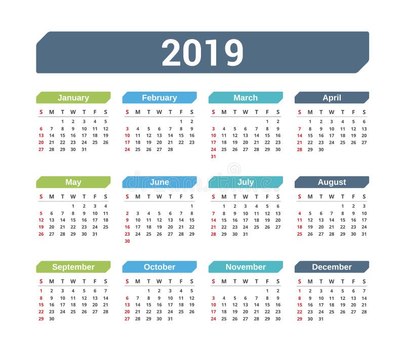 Kalender 2019 vektor abbildung. Illustration von anfänge - 130148972