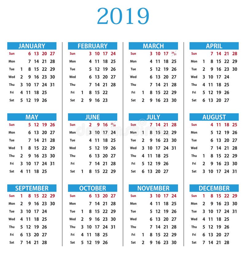 Kalender 2019 vektor abbildung. Illustration von abbildung - 132477929