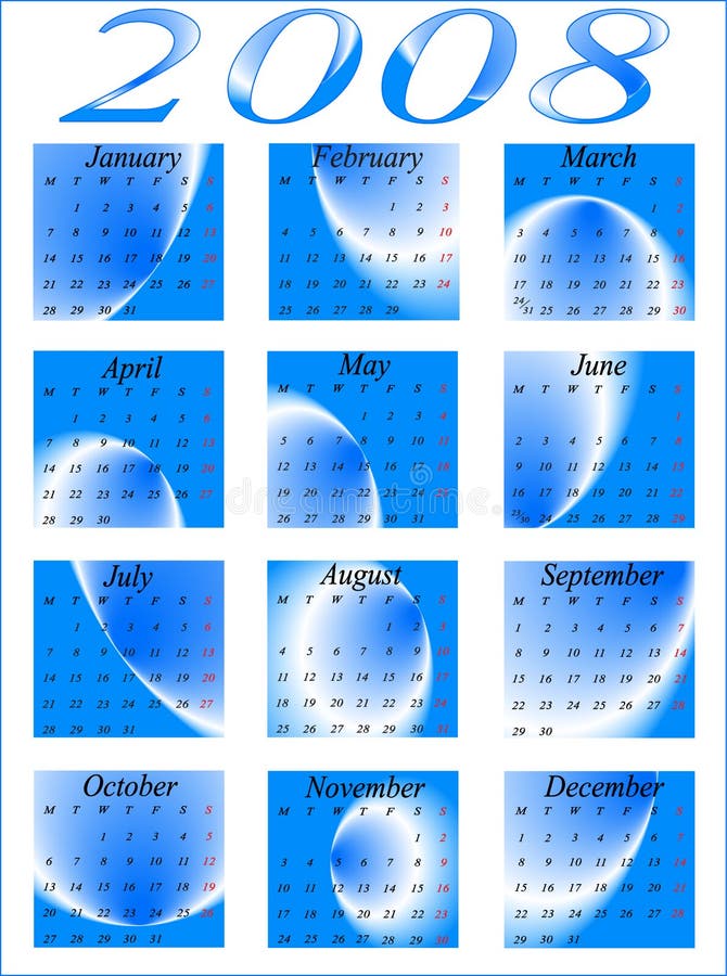 Kalender Voor Het Jaar Van 2008 Vector Illustratie - Illustration of ...