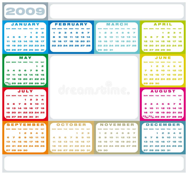 Kalender 2009. vektor abbildung. Illustration von wochen - 6846371