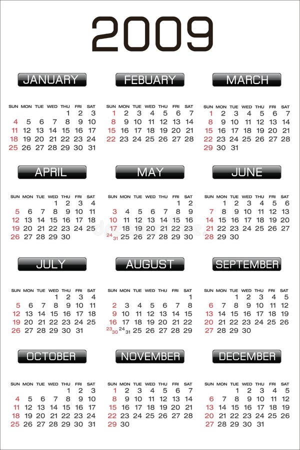 Kalender 2009 stock abbildung. Illustration von zwölf - 7033574