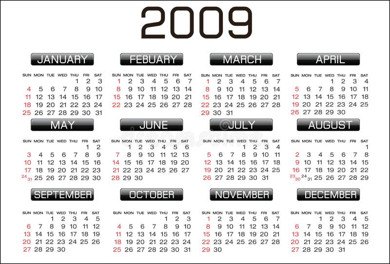 Kalender 2009 stock illustrationer. Illustration av helgdag - 7033574