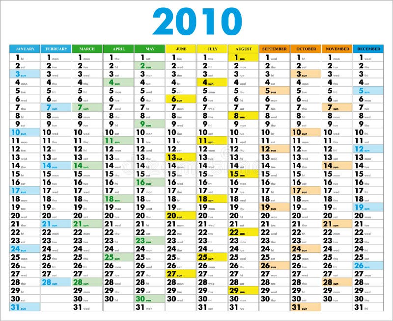 Kalender 2010 vektor abbildung. Illustration von jährlich - 10440645