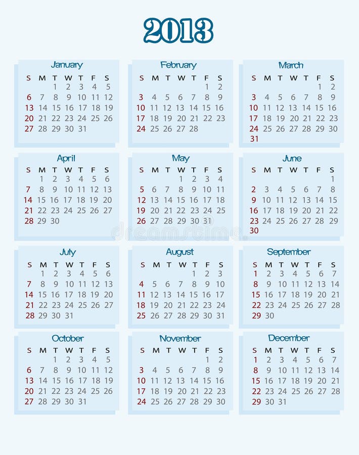 Kalender 2013 vektor abbildung. Illustration von blau - 25498183