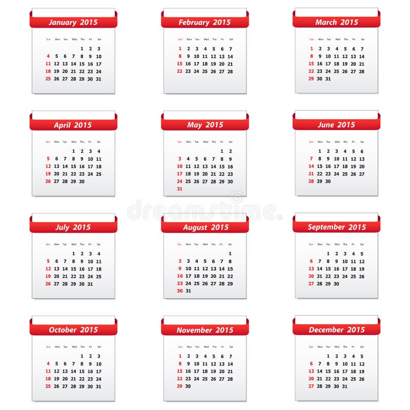 Engels Kalender 2015 blauw vector illustratie. Illustration of maandag ...