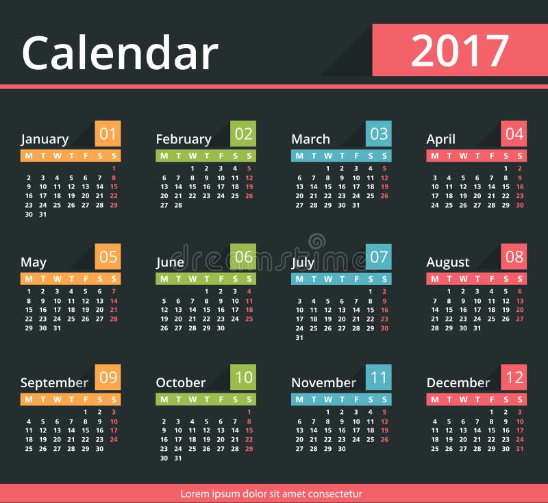 Kalender 2017 vektor abbildung. Illustration von september - 78403553