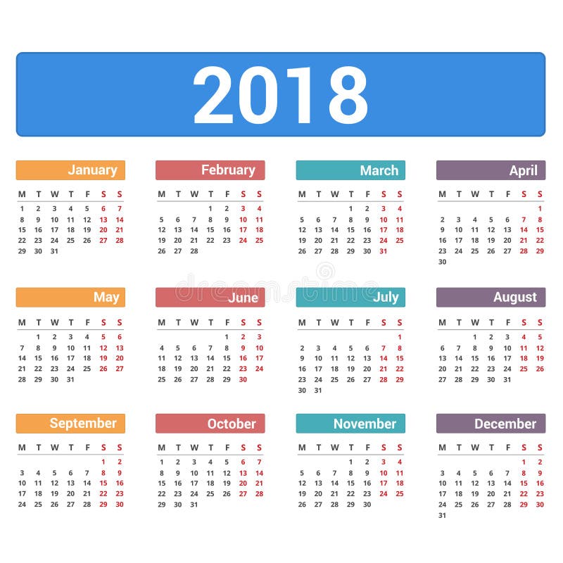 Kalender 2018 vektor abbildung. Illustration von jahr - 97333008