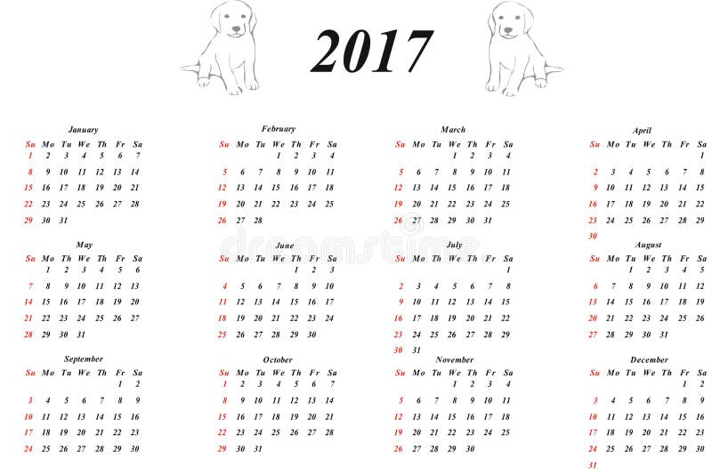 Kalender auf englisch vektor abbildung. Illustration von apportierhund ...