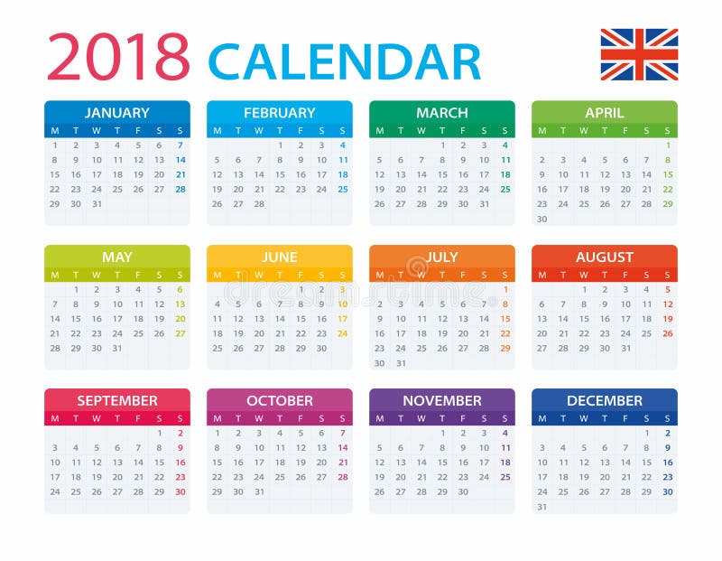 2018 Engelse kalender vector illustratie. Illustration of vrijdag ...