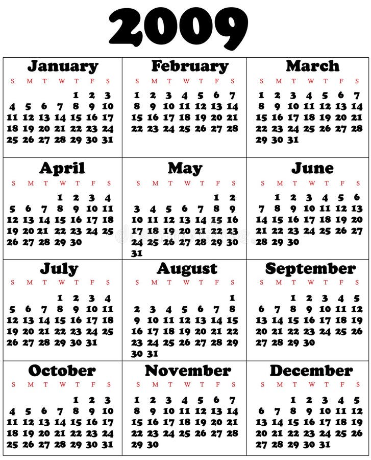 Kalender 2009 stock abbildung. Illustration von wochenende - 7033574