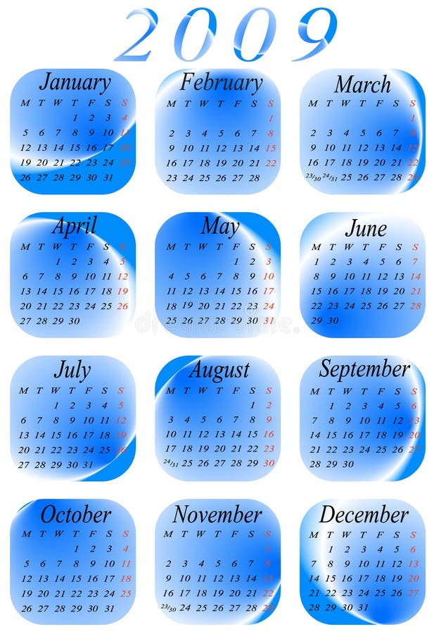 Kalender 2009 stock abbildung. Illustration von wochenende - 7033574