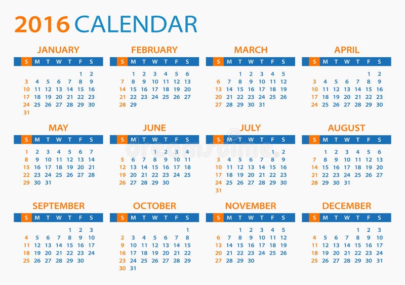 2016 Kalender - Illustration Vektor Abbildung - Illustration von ...