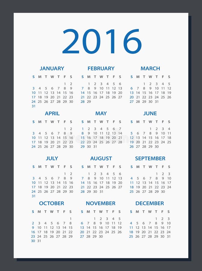 2016 Kalender - Illustration Vektor Abbildung - Illustration von ...