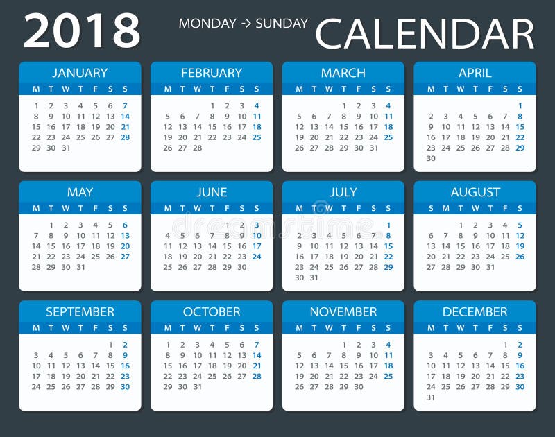 2018 Kalender - Illustration Stock Abbildung - Illustration von daten ...