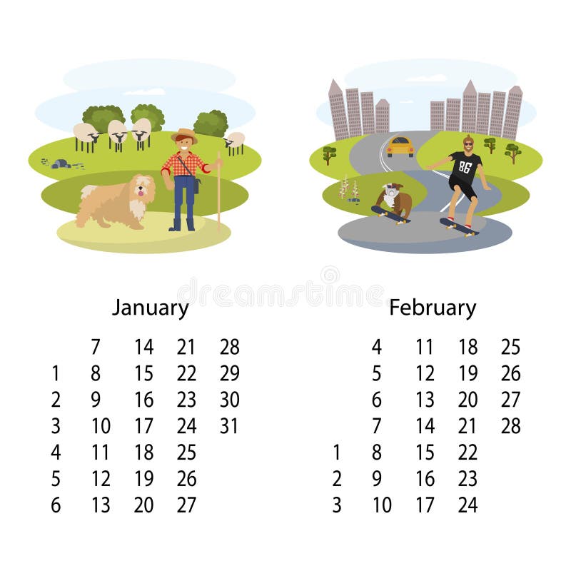 Kalender 2018 Januari Februari Vector Illustratie - Illustration of ...