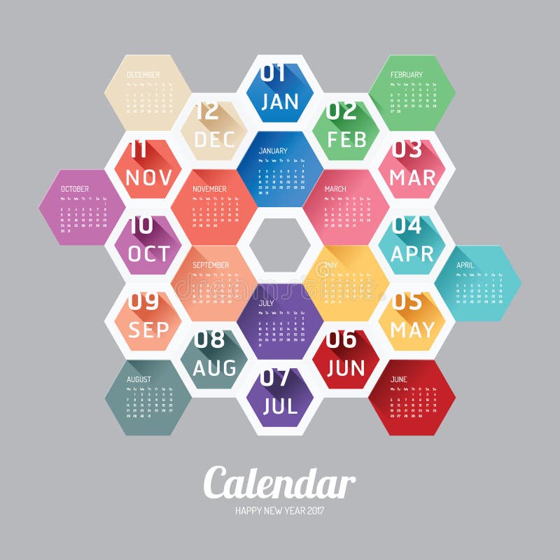 2017 Kalender-Kalender-Vektor-Hexagon-geometrisches Modernes Design ...