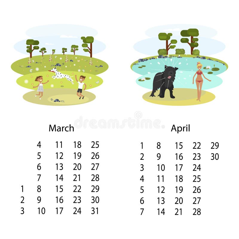 Kalender 2018 Maart April vector illustratie. Illustration of azië ...