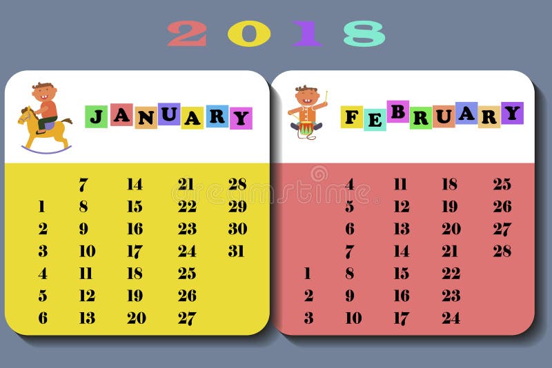 Kalender 2018 med barn vektor illustrationer. Illustration av bebis ...