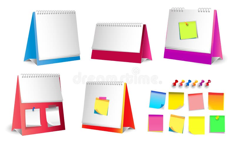 Set of Standing Paper Desk Calendar or Realistic Blank Spiral Table ...