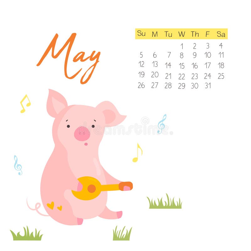 Kalender 2019 Mit Lustigem Schwein Monatsseite Vektor Abbildung ...