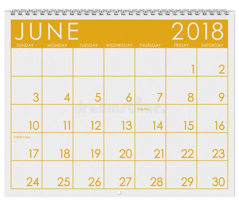 Kalender 2018: Monat Juni Mit Flaggen-Tag Stock Abbildung ...
