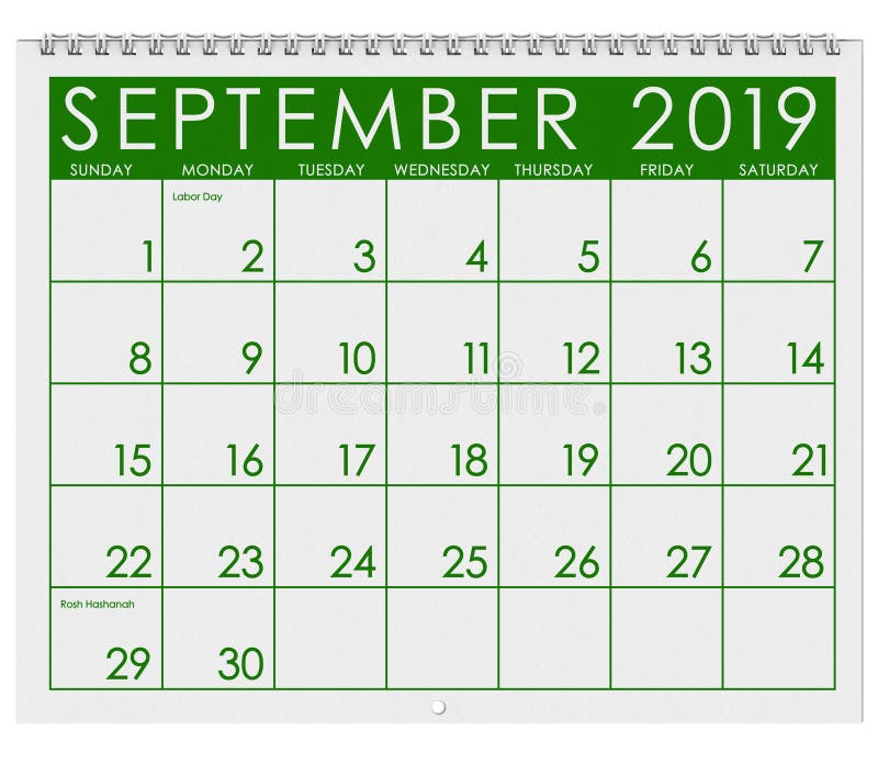 2019: Kalender: Monat September Stock Abbildung - Illustration von ...