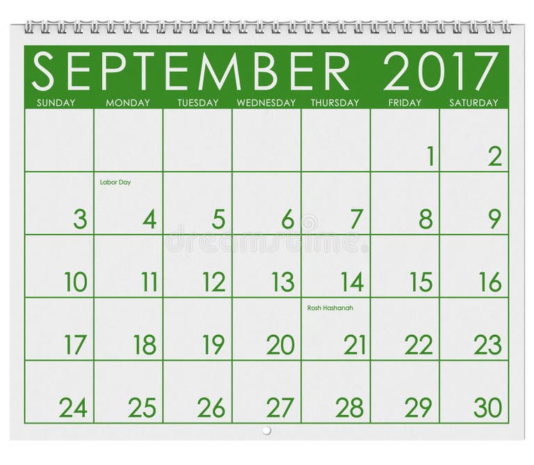 2017: Kalender: Monat September Mit Werktag Stock Abbildung ...