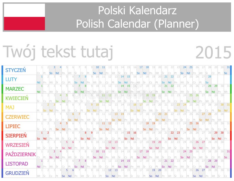 Kalender 2015 Polnischer Planner-2 Mit Horizontalen Monaten Vektor ...
