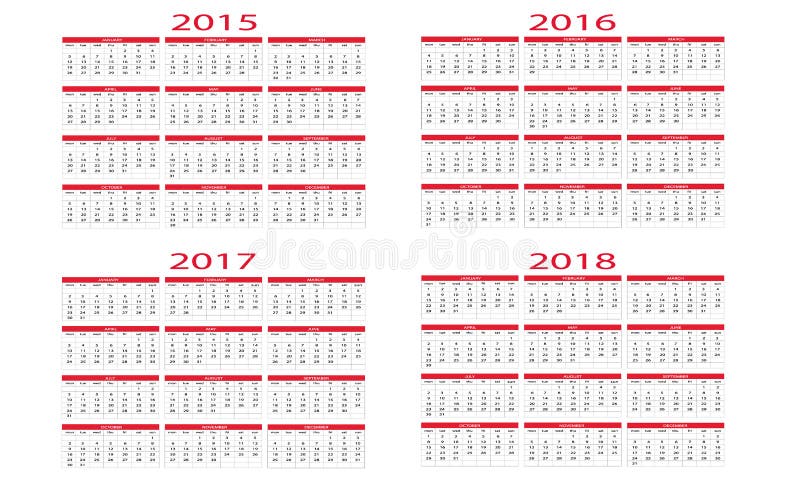 Engelsk Vektorillustration För Kalender 2016-2017-2018 Vektor ...