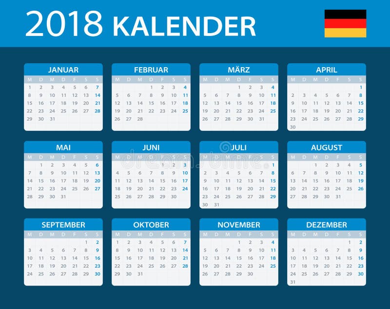 Kalender 2018 - Tysk Version Stock Illustrationer - Illustration av ...