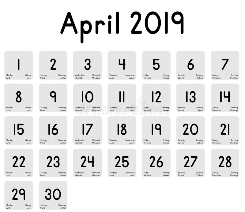 Kalender Van De Maand Van April 2019 Vector Illustratie - Illustration ...