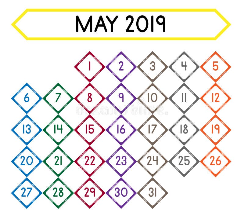 Kalender Van De Maand Van Mei 2019 Vector Illustratie - Illustration of ...