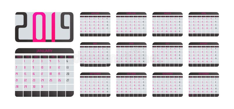 Kalender 2019 Vector vector illustratie. Illustration of element ...