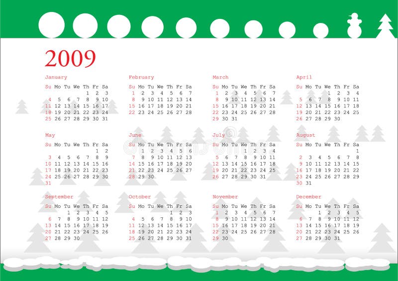 2009-Jahr-Monatskalender stock abbildung. Illustration von dezember ...