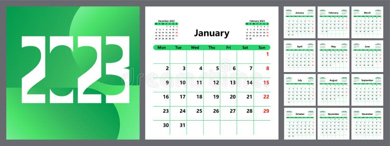 Kalender Voor 2023. De Week Begint Op Maandag. Vectorillustratie Vector ...