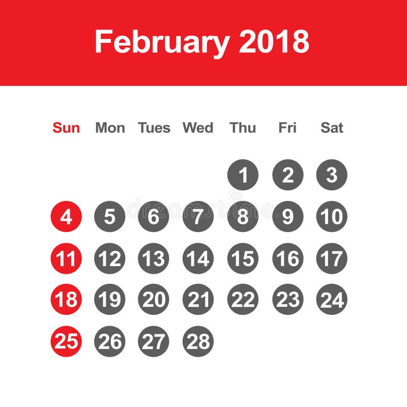 Kalender Voor Februari 2018 Vector Illustratie - Illustration of ontwerper, maandelijks: 92929249