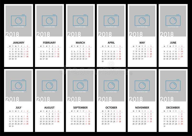 Kalender Voor Het Malplaatjeontwerp Van 2018 De Week Begint Maandag ...