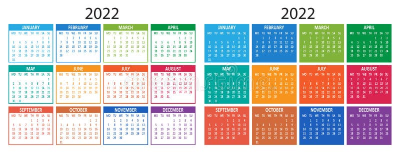 Kalender Voor 2022. Week Begint Op Maandag Sjabloon. Vector Vector ...