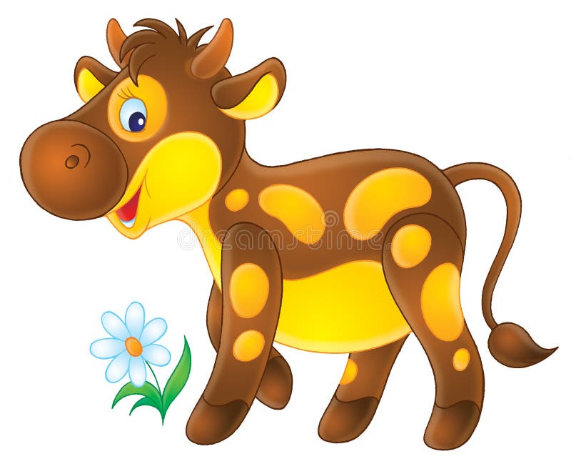 Schattig Kalf. Grappige Illustratie Waterkleur Koe. Tekenfilm. Stock ...