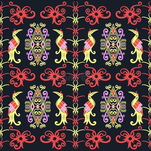 Kalimantan Batik Exotic Bird Pattern Stock Vector - Illustration of ...