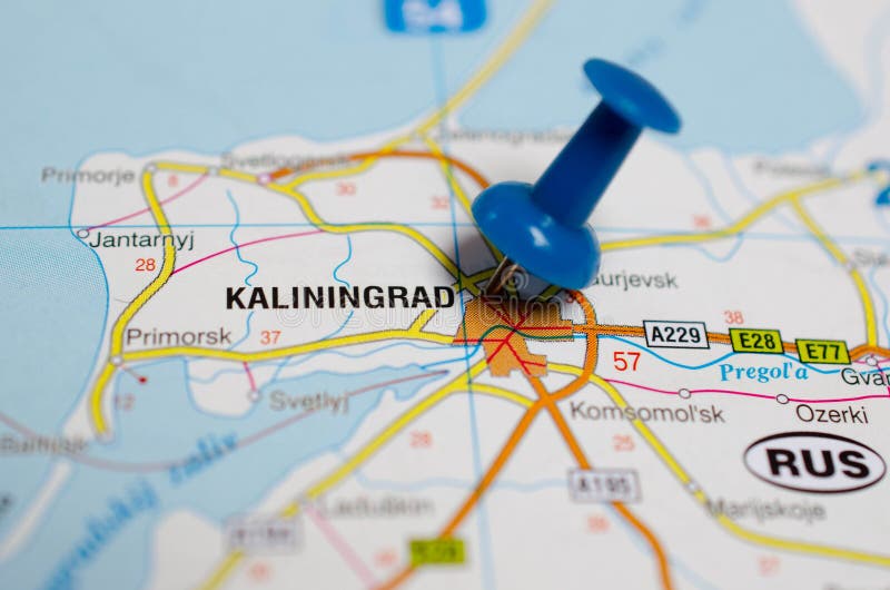 Kaliningrad on map stock image. Image of poland, highway - 122545163