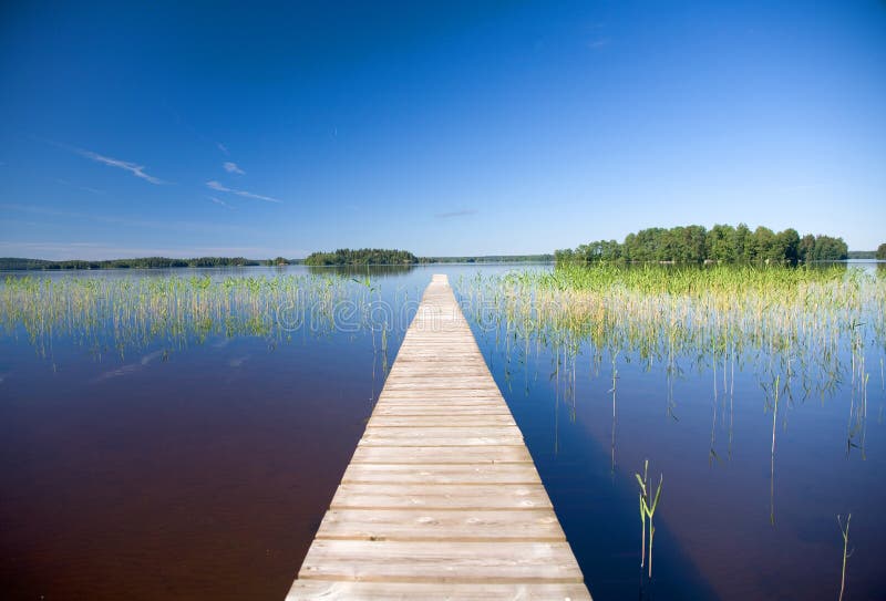 Kalme meer blauwe hemel stock afbeelding. Image of meer - 7110207
