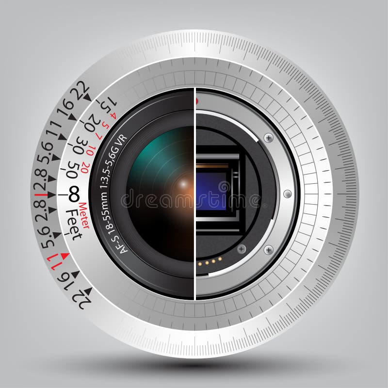 Kamera-Sensor Und -linse Mit Skalahintergrund Stock Abbildung ...