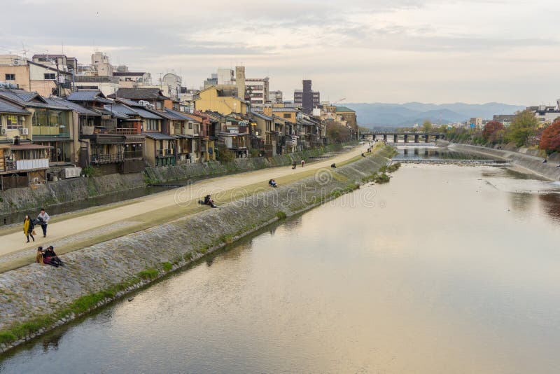 Kamo River in Evening in Kyoto, Japan Editorial Photo - Image of ...