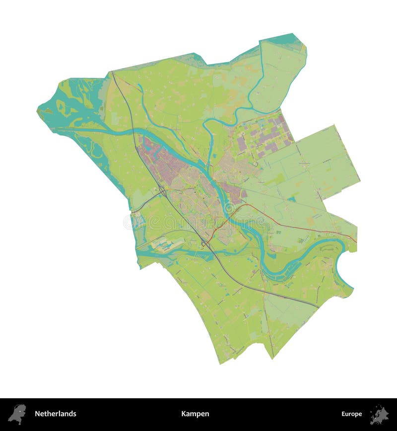 Kampen, Netherlands, Isolated on White. Topographic Humanitarian Stock ...