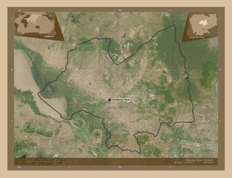 Kampong Thum Cambodia Low Res Satellite Labelled Points Of Cities Stock Image Image Of