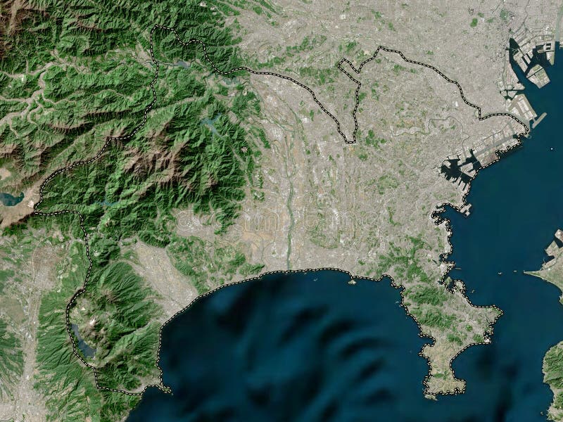 Kanagawa, Japan. Low-res Satellite. No Legend Stock Image - Image of ...